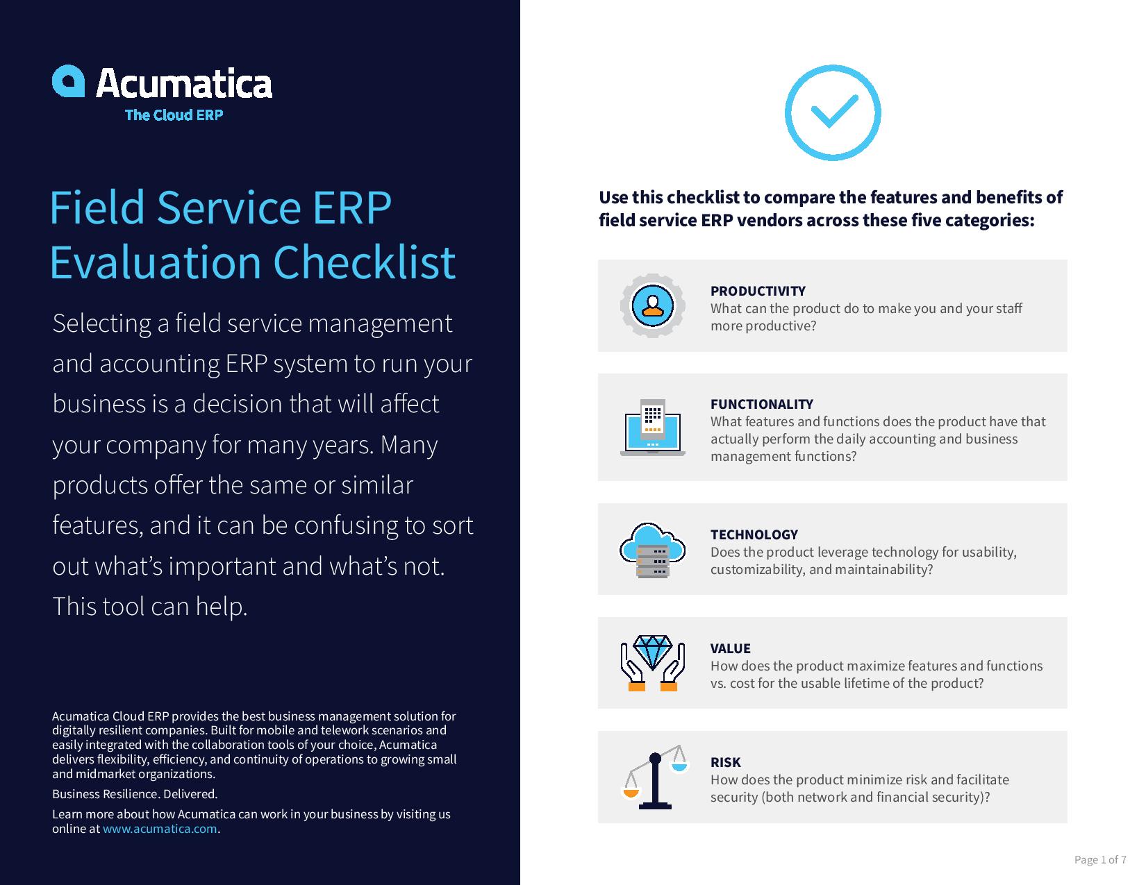 Field Service ERP Comparison Checklist | Acumatica Cloud ERP